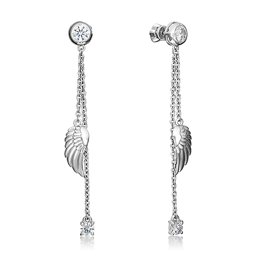 Серьги пусеты, серебро, 925 проба, родирование, фианит