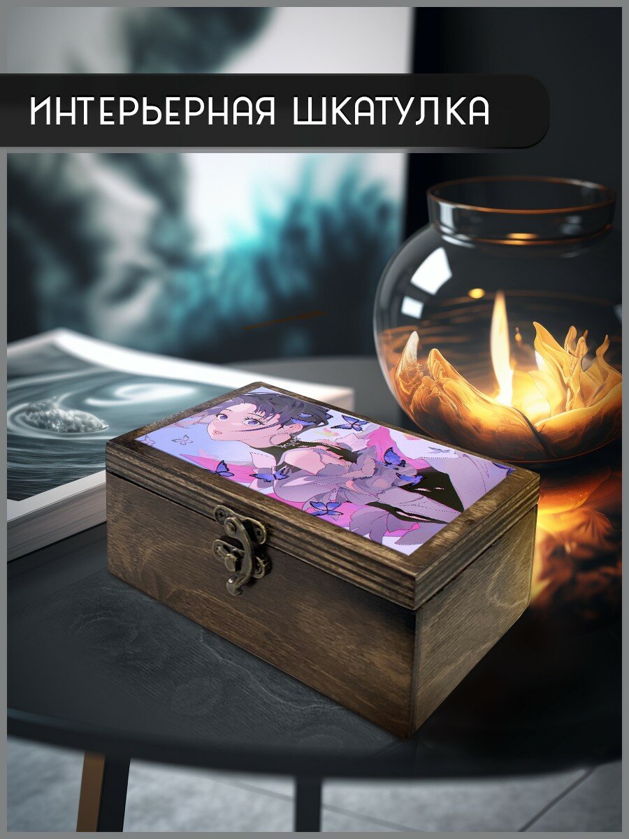 Шкатулка интерьерная для украшений универсальная 16x10x6 см Аниме клинок рассекающий демонов (Demon Slayer, Коучи, насекомые, Бабочки, Тандзиро, Нэдзуко) - 875