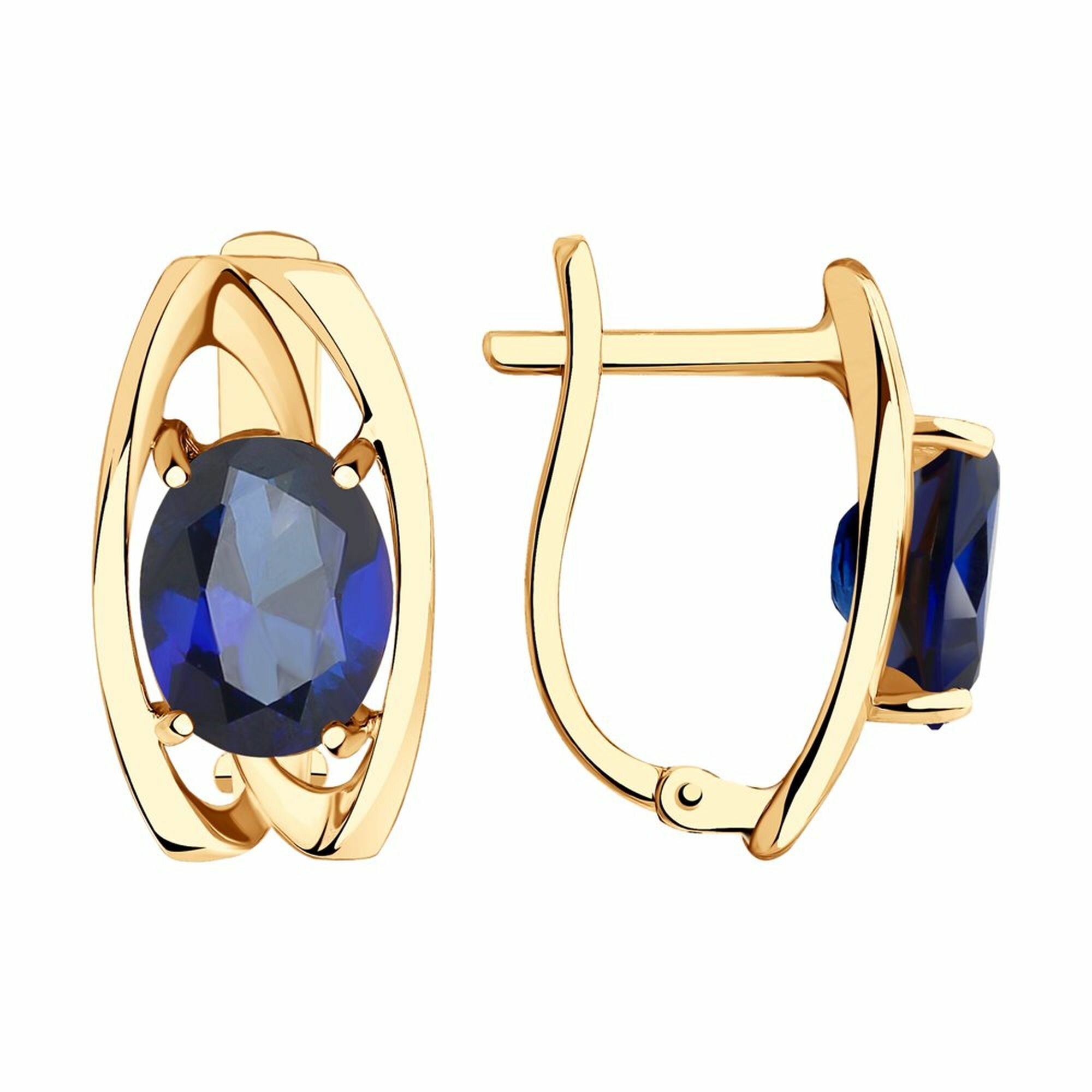 Серьги, красное золото, 585 проба, корунд