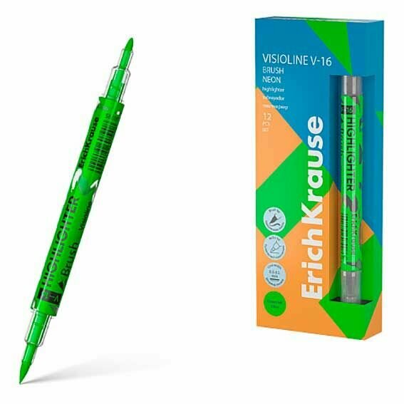 Текстмаркер Erich Krause "Visioline V-16", Brush Neon, зеленый, двусторонний, 0,5-3,5 мм (60795)