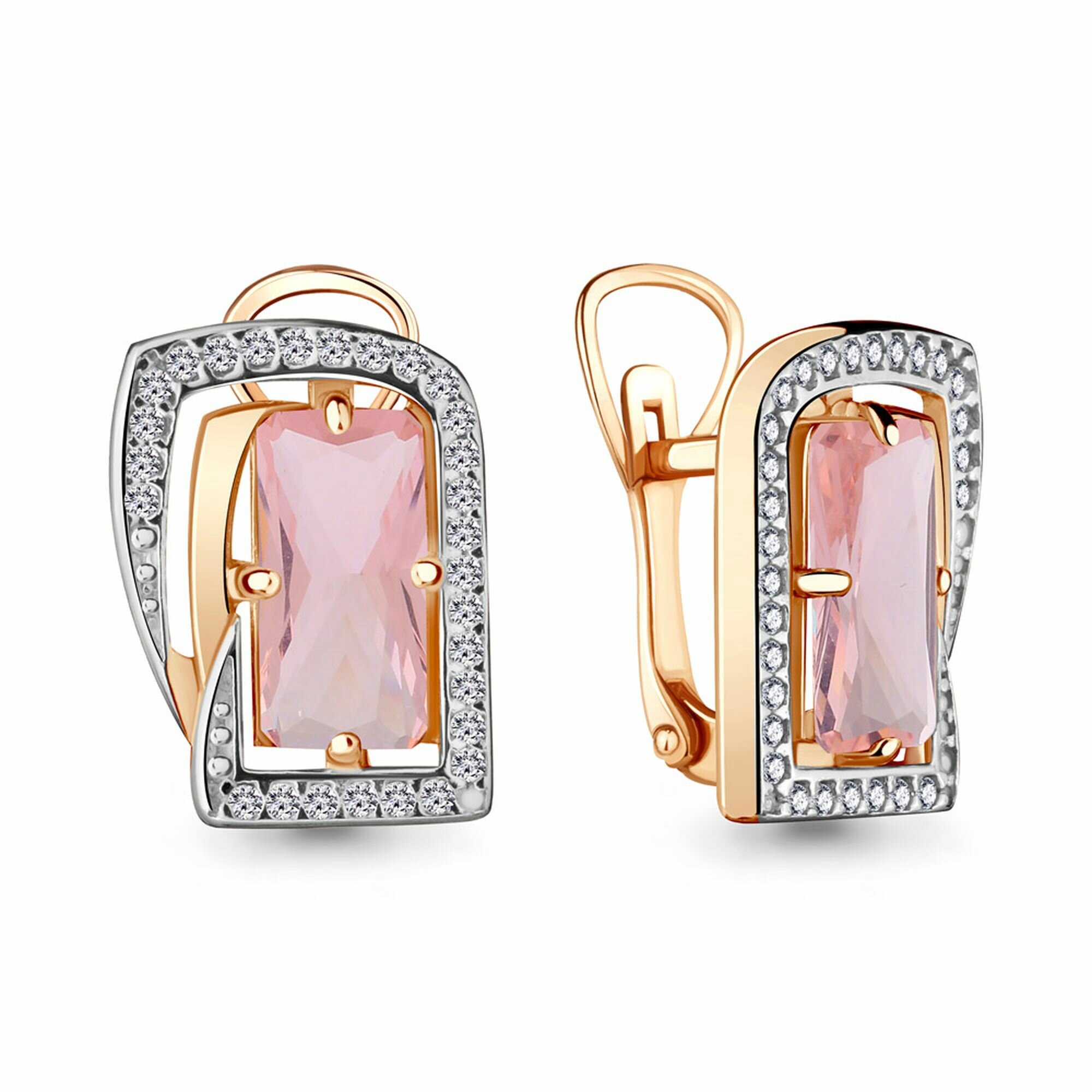 Серьги, серебро, 925 проба, золочение, морганит, фианит