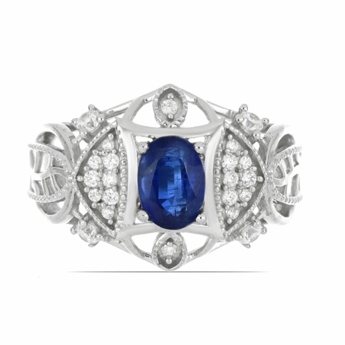 Кольцо, серебро, 925 проба, родирование, кианит, фианит