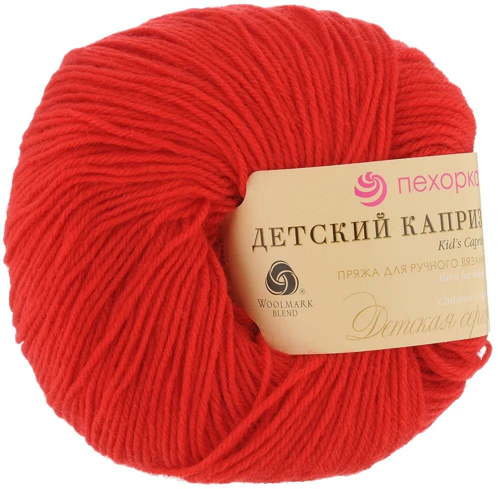 Пряжа Пехорский текстиль "Детский каприз", 50% шерсть, 50% микрофибра, 225 м, №088, цвет Красный мак, 10 шт по 50 г