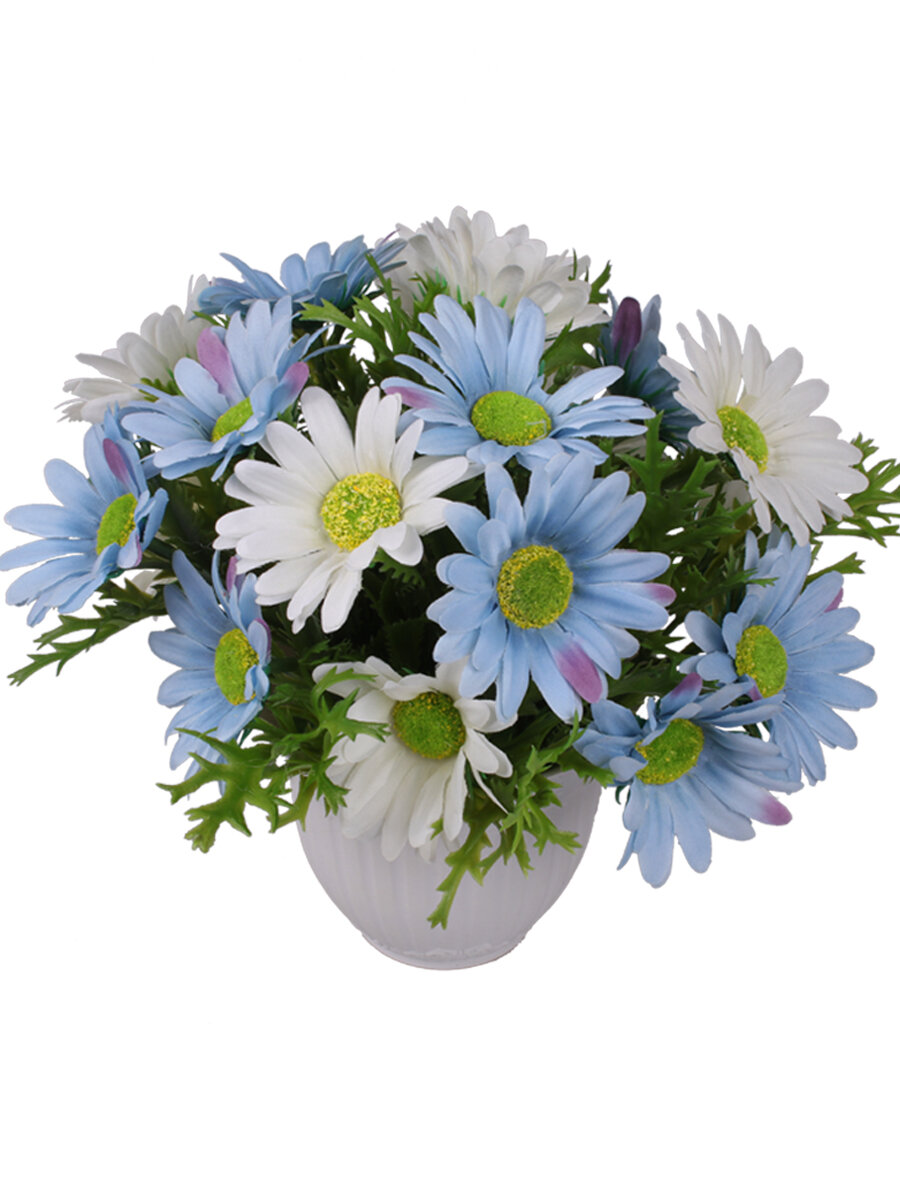 Искусственная хризантема Holodilova, в кашпо, нежно-голубая, высота 20см