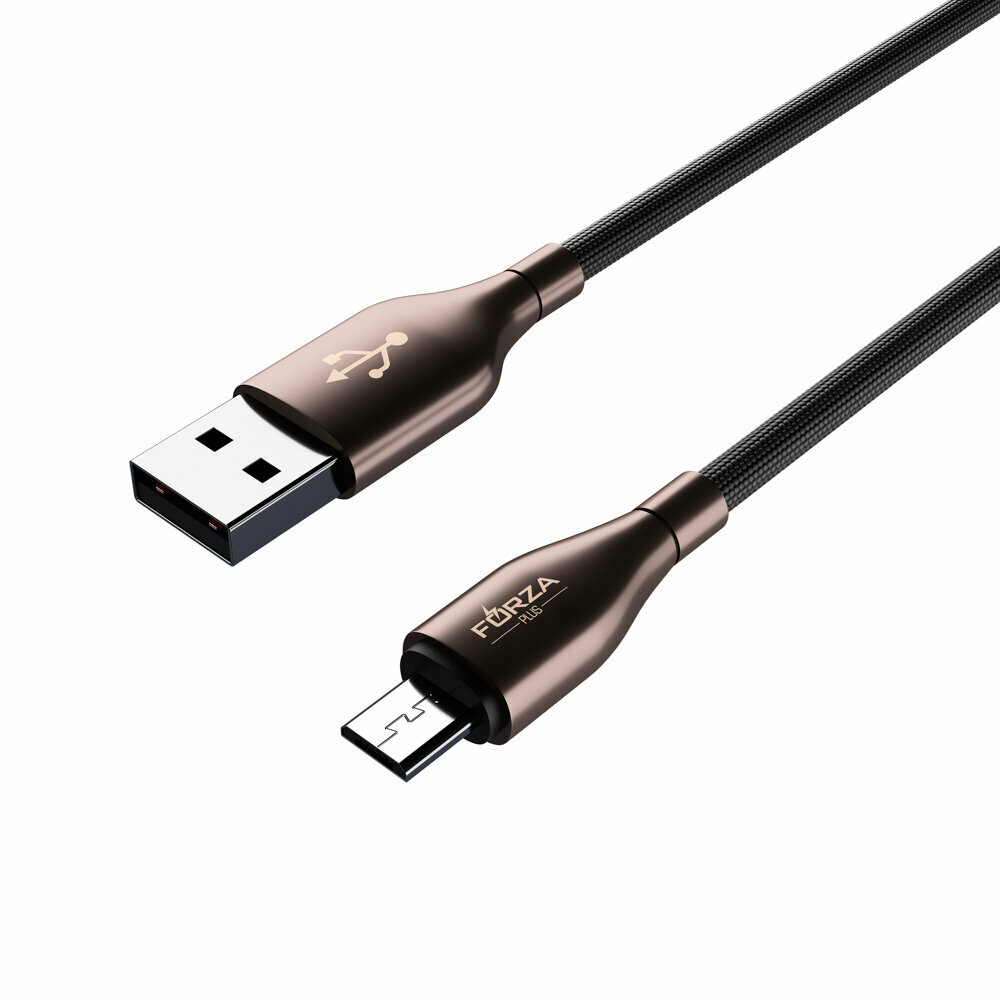 Кабель USB - microUSB, 1 метр, 2.4A, тканевая оплетка, с индикатором, быстрая зарядка QC 3.0, 2 цвета, Forza