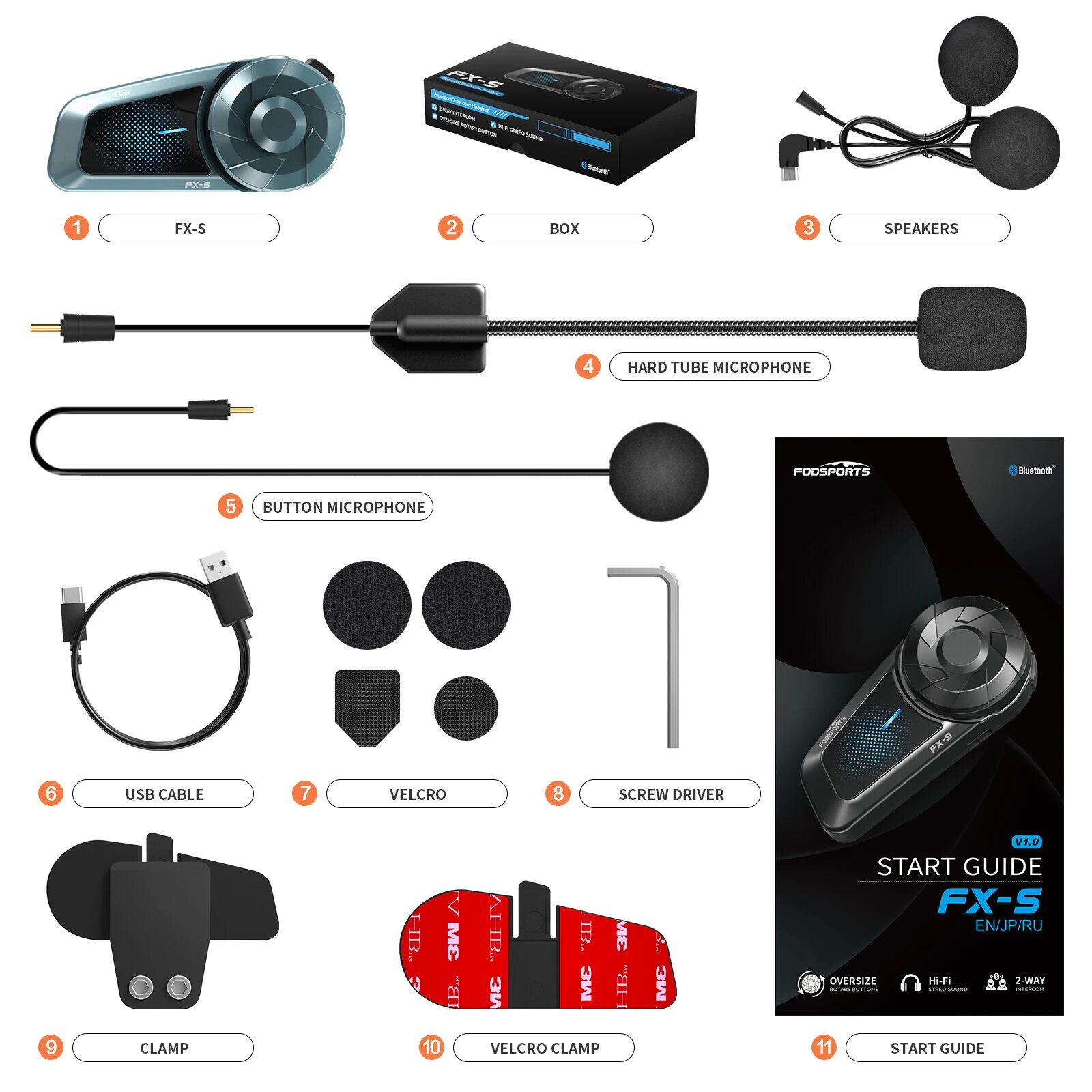 Мотогарнитура Fodsports FX-S Bluetooth 5.4, Blue