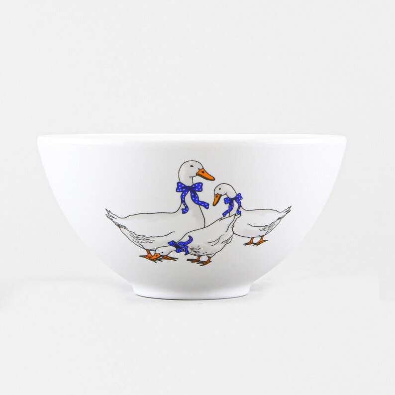 Набор фарфоровых пиал Дулево "Гуси" новые, белые, 750 мл, 4 шт.