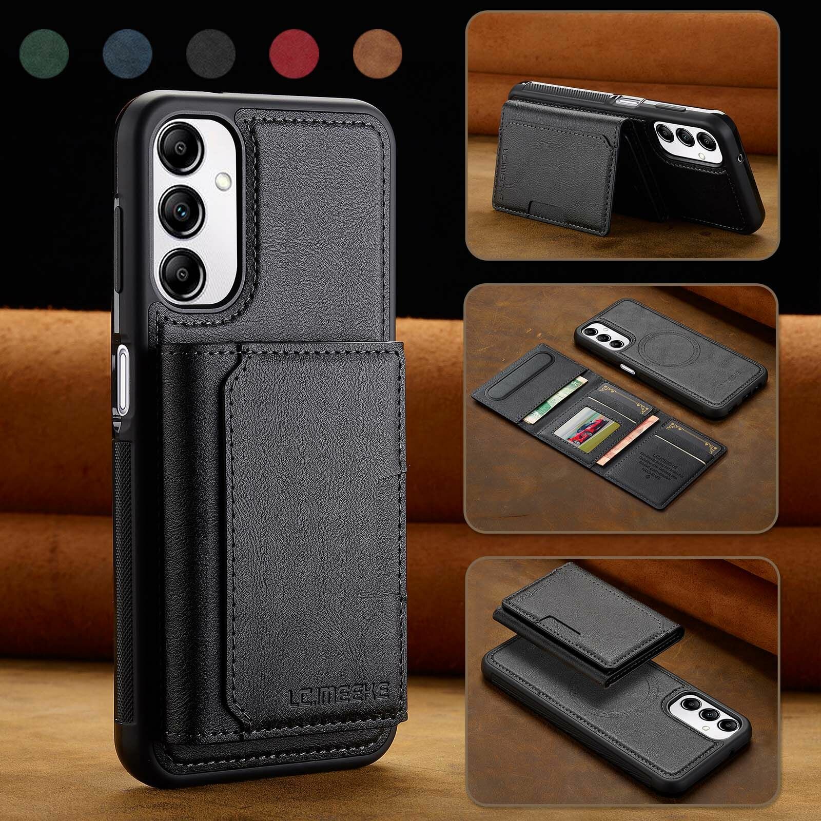 Кожаный защитный чехол для Samsung Galaxy A34 5G / Самсунг Галакси А34 5G со съемным держателем для карт 2 в 1, сильной магнитной адсорбцией, поддержкой беспроводной зарядки