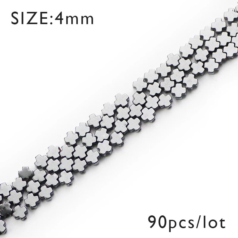 BTFBES Бусины из черного гематита крест 4/6/8/10/12 мм Серебряный, 4MM 90psc