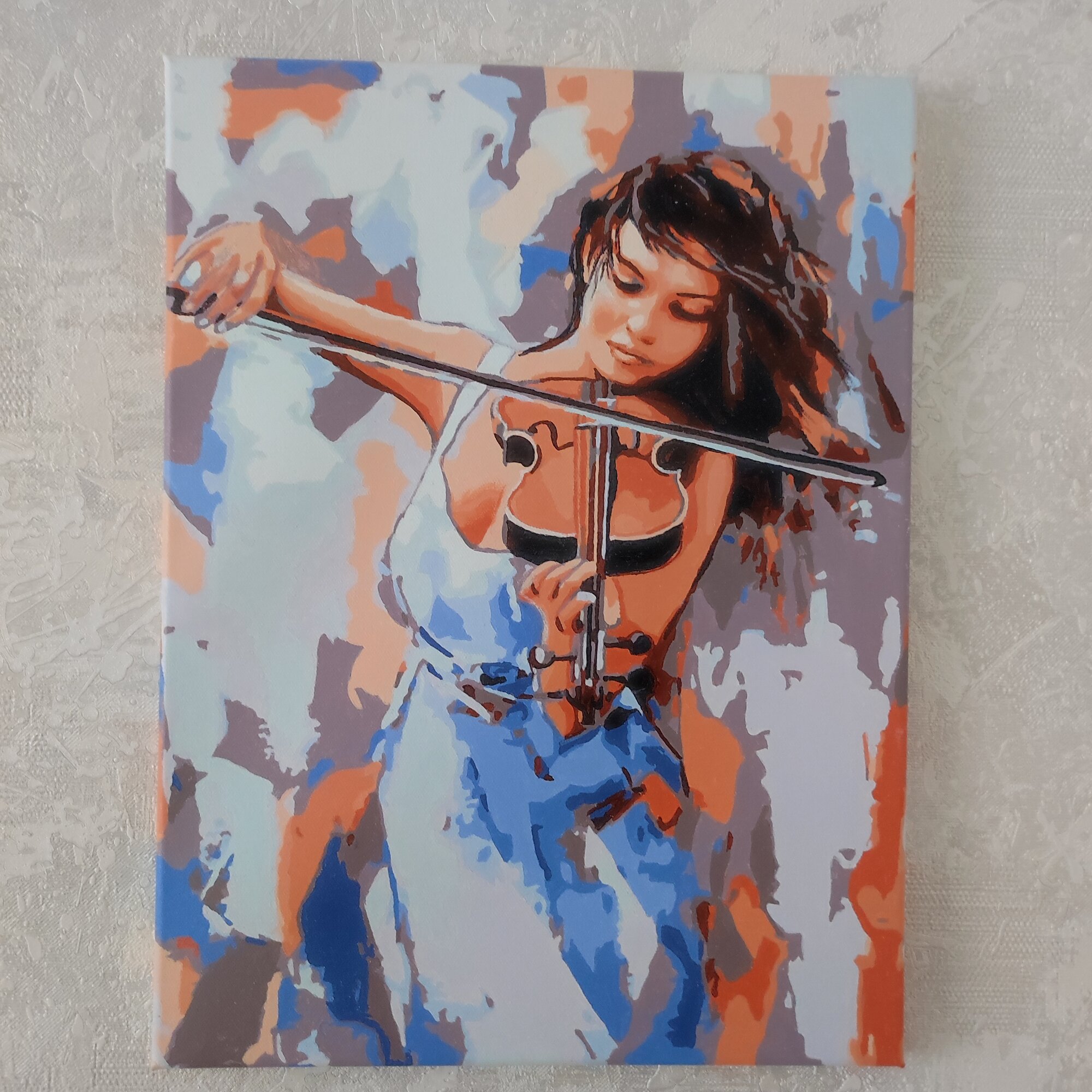 Картина "Скрипачка", на подрамнике, 30x40 см, готовая, раскрашенная, голубая