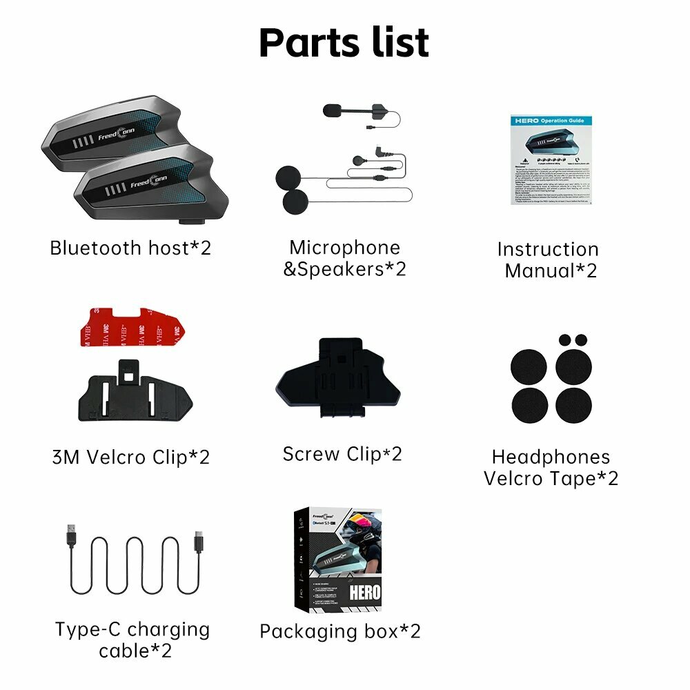 Мотоциклетный шлем Freedconn Hero, Bluetooth-гарнитура, 10 гонщиков, Moto Intercomunicador, музыкальные шлемы для мотоциклов Two Sets Hero