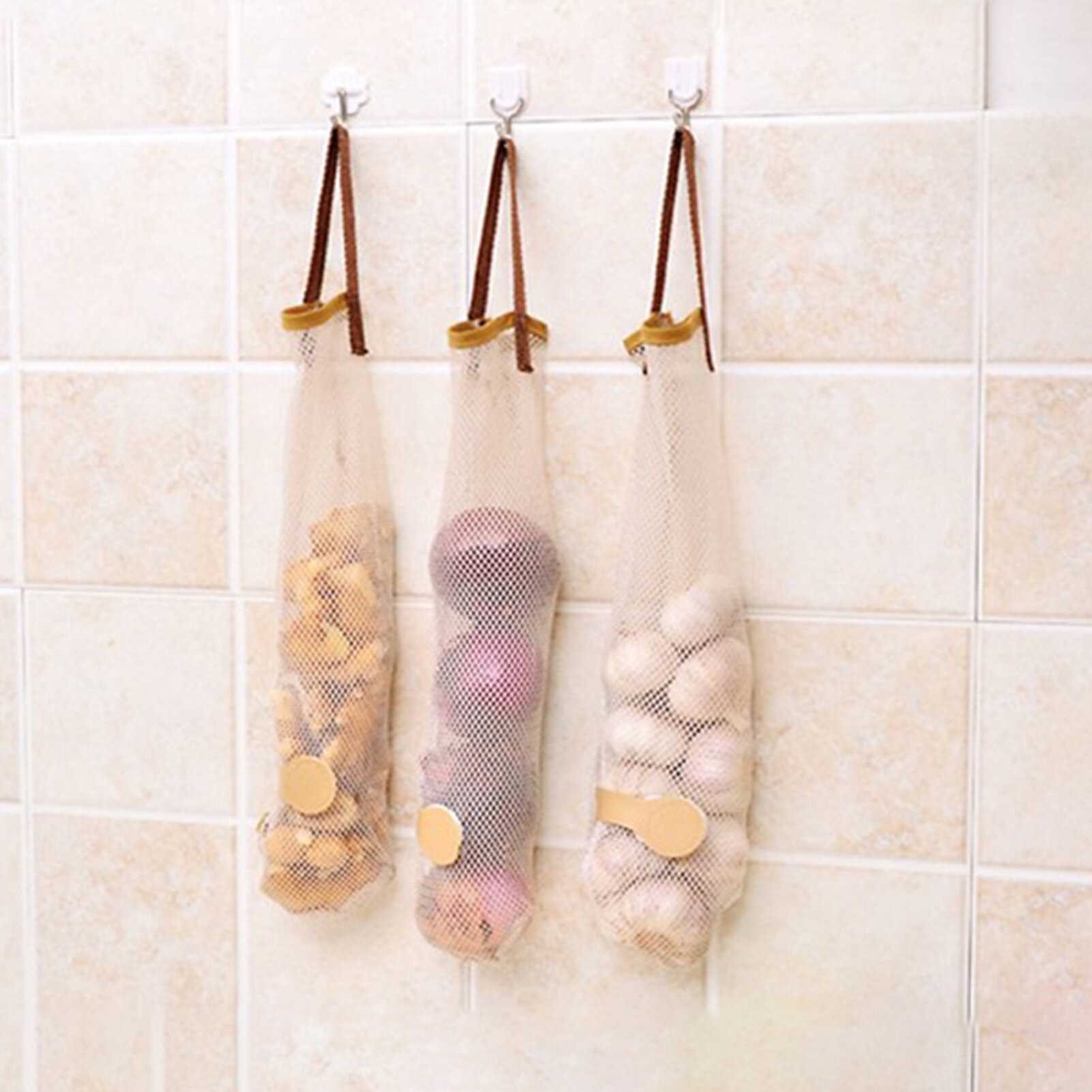 Сетка для хранения фруктов, дышащая многоразовая подвесная сумка для хранения овощей, лука, чеснока