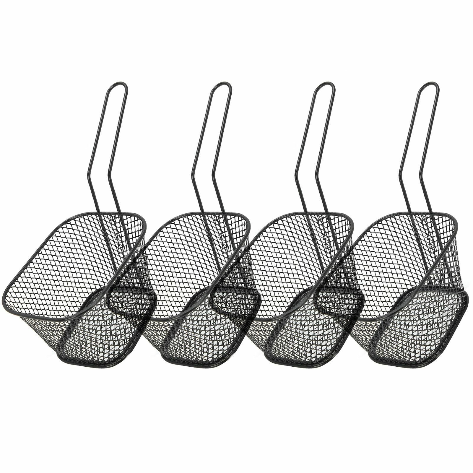 4-секционная корзина для картофеля фри из нержавеющей стали, сито для приготовления пищи, сито для кухонных инструментов, черное, легкое процеживание и подача пищи