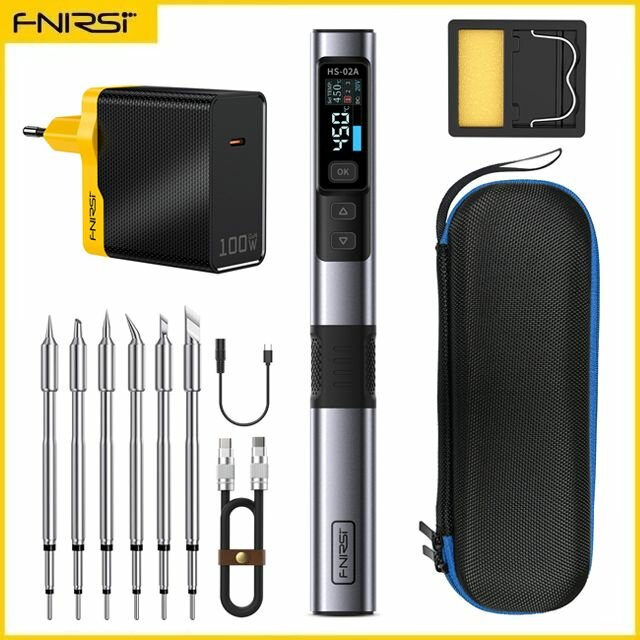 Паяльник электрический Fnirsi HS-02, мощность 100Вт, белый, с 6 насадками и зарядкой