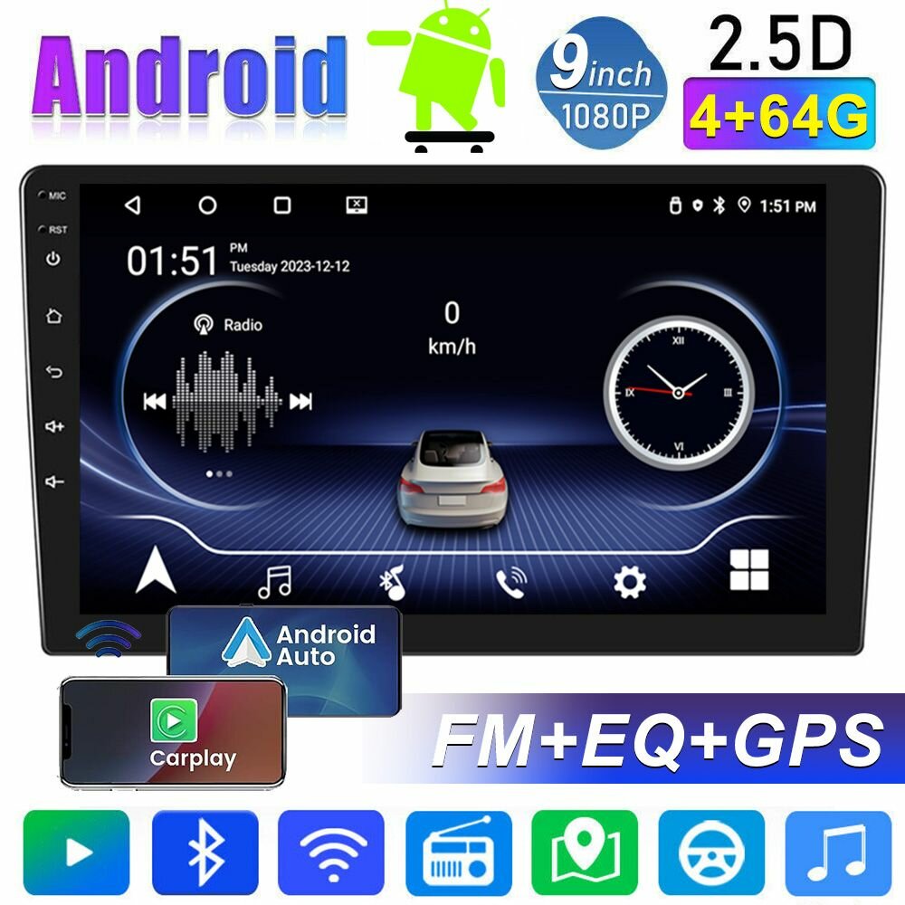 Тачскрин для автомагнитолы 2дин Android Auto-Carplay Gps Мультимедиа автомабиля IPS экран 2.5D+WiFi 4+64Гб
