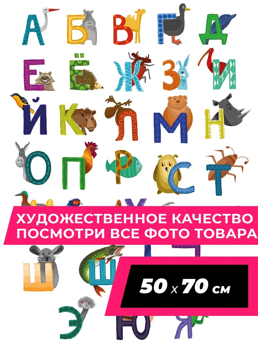 Плакат алфавит русский на стену азбука картинки 50 на 70