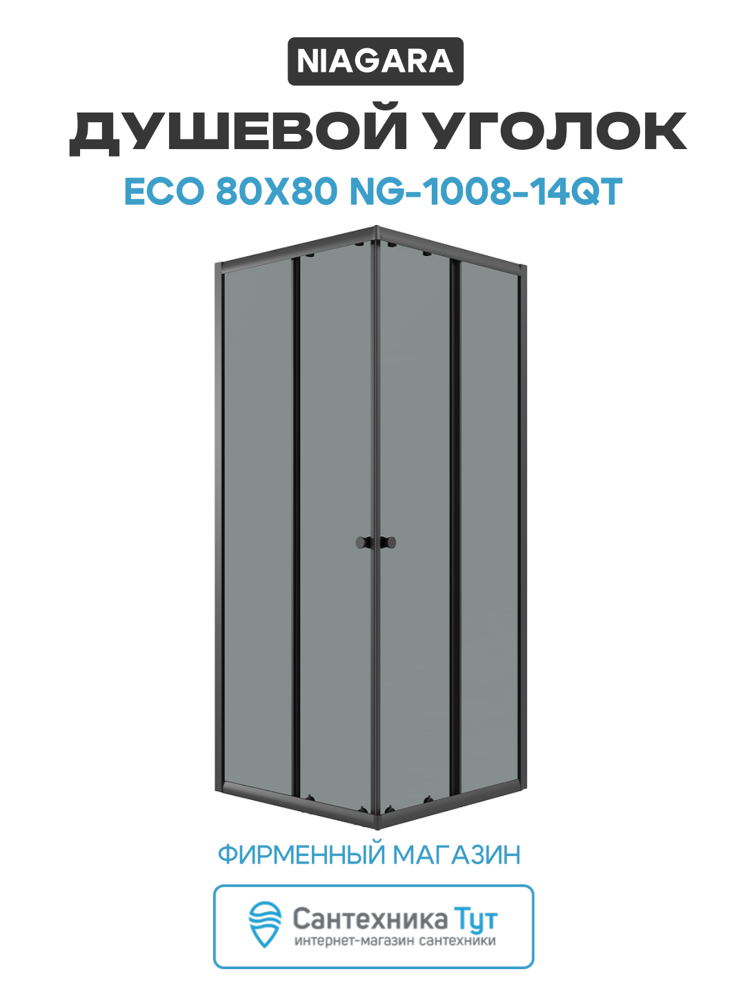 Душевой уголок Niagara Eco 80х80 NG-1008-14QT профиль цвет Черный матовый стекло тонированное