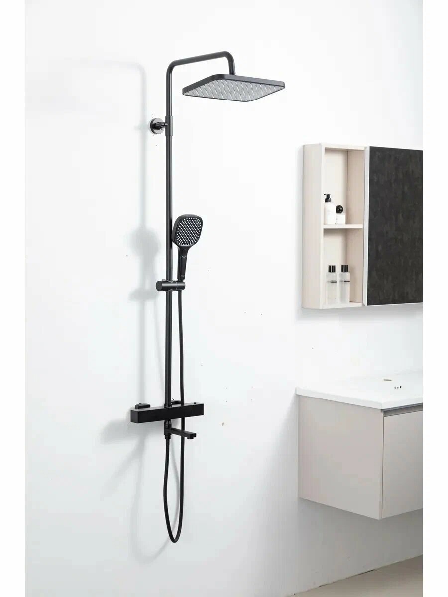 Душевая стойка для ванны FRAP F24557-6 черный, с термостатом, латунь