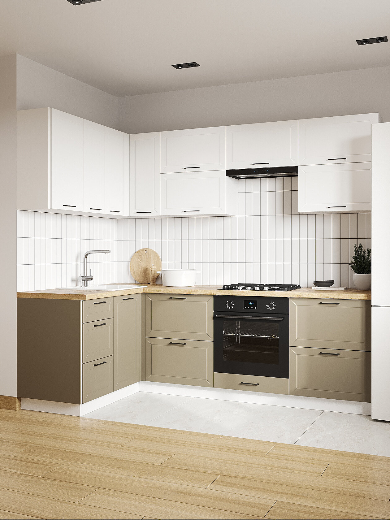 Кухонный гарнитур Сектор 2.4х1.4 м, мебель для дома и кухни, Белый / Бланж / Базальт