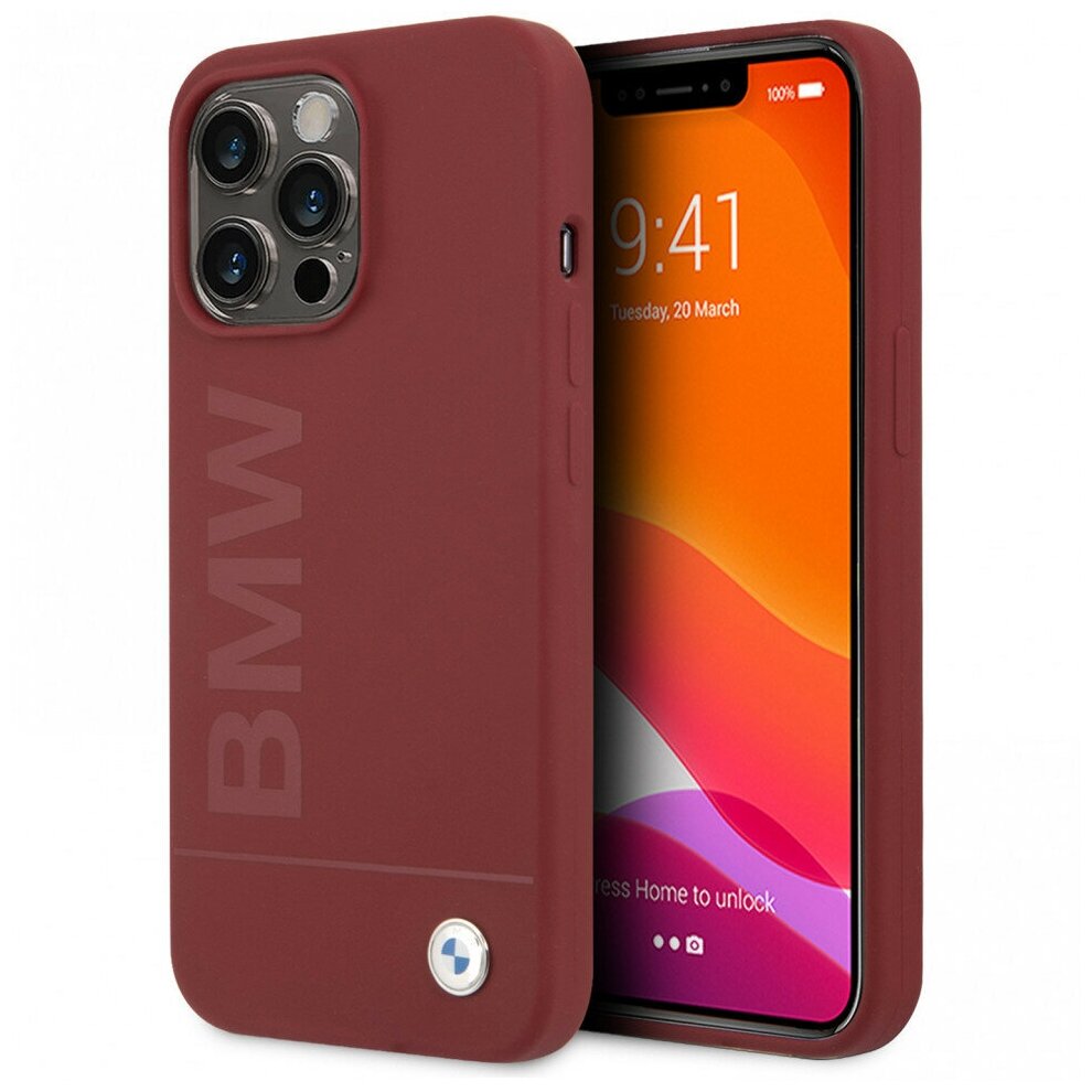 BMW для iPhone 13 Pro Max чехол Signature Liquid silicone Laser logo Hard Red (MagSafe)
