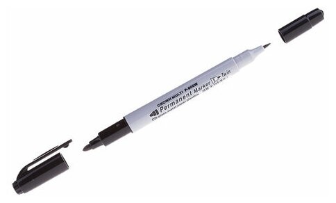 Маркер перманентный CROWN двусторонний "Multi Marker Twin", черный, скошенный наконечник, 2 мм/1 мм, P-800W