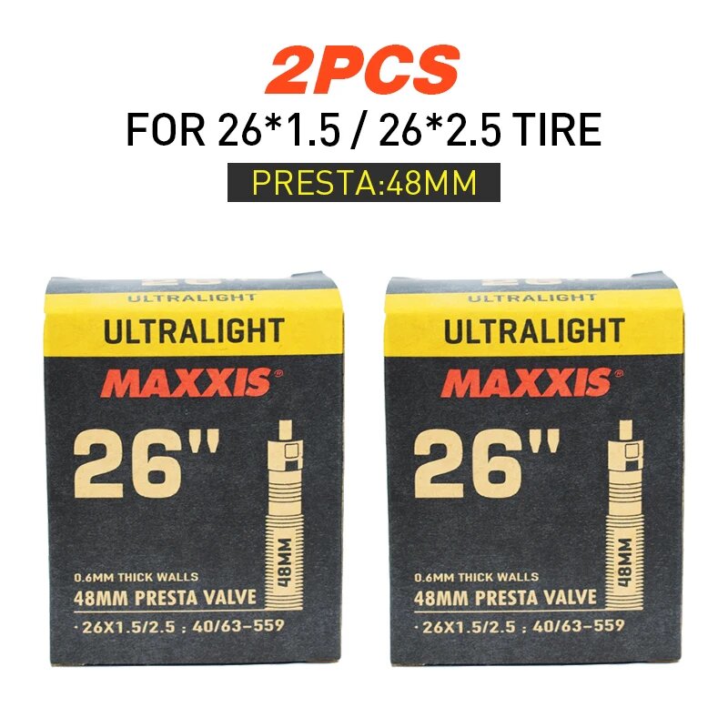2 шт, сверхлегкие камеры MAXXIS для горного велосипеда 2pc26x1.5-2.5FV48L A