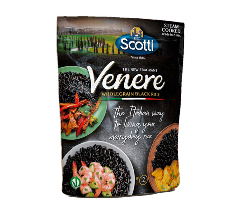 Рис черный "Riso Scotti" цельнозерновой пропаренный Venere, готовый к употреблению 230 гр