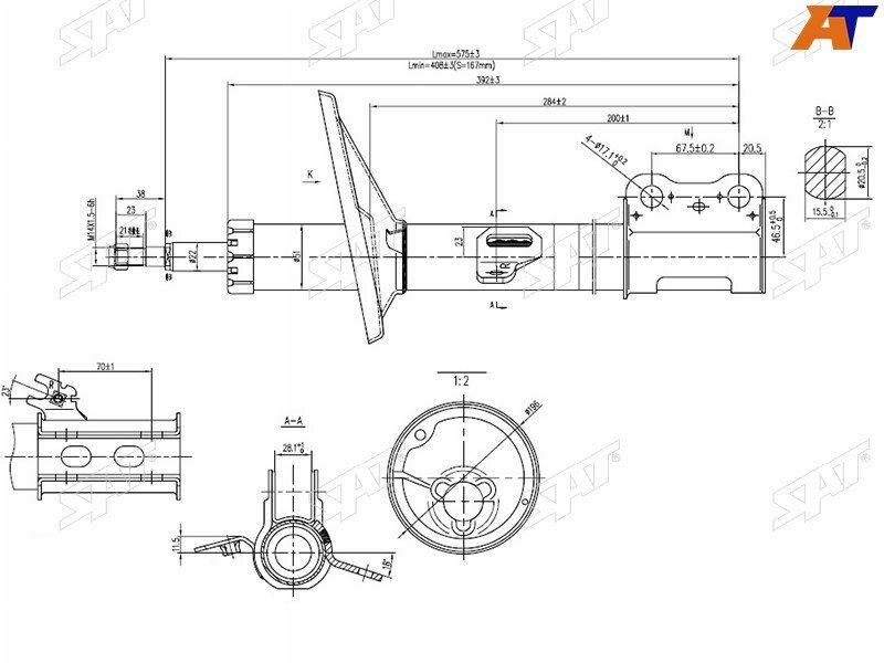 . SAT Амортизатор передний для TOYOTA HARRIER/LEXUS RX300 97-03 правый