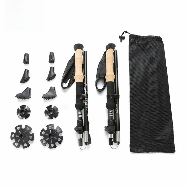 Комплект складных палок для похода из сплава алюминия 7075, 2 пары, черный цвет, для туризма на открытом воздухе