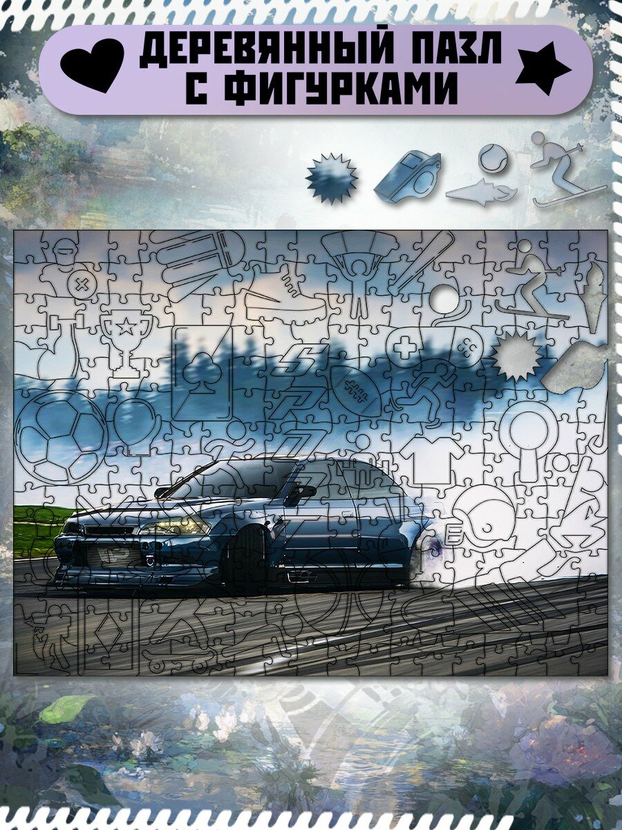 Пазл деревянный 36х27 см спорт Марк 2 (дрифт, mark II, гонки, автомобиль) - 3544