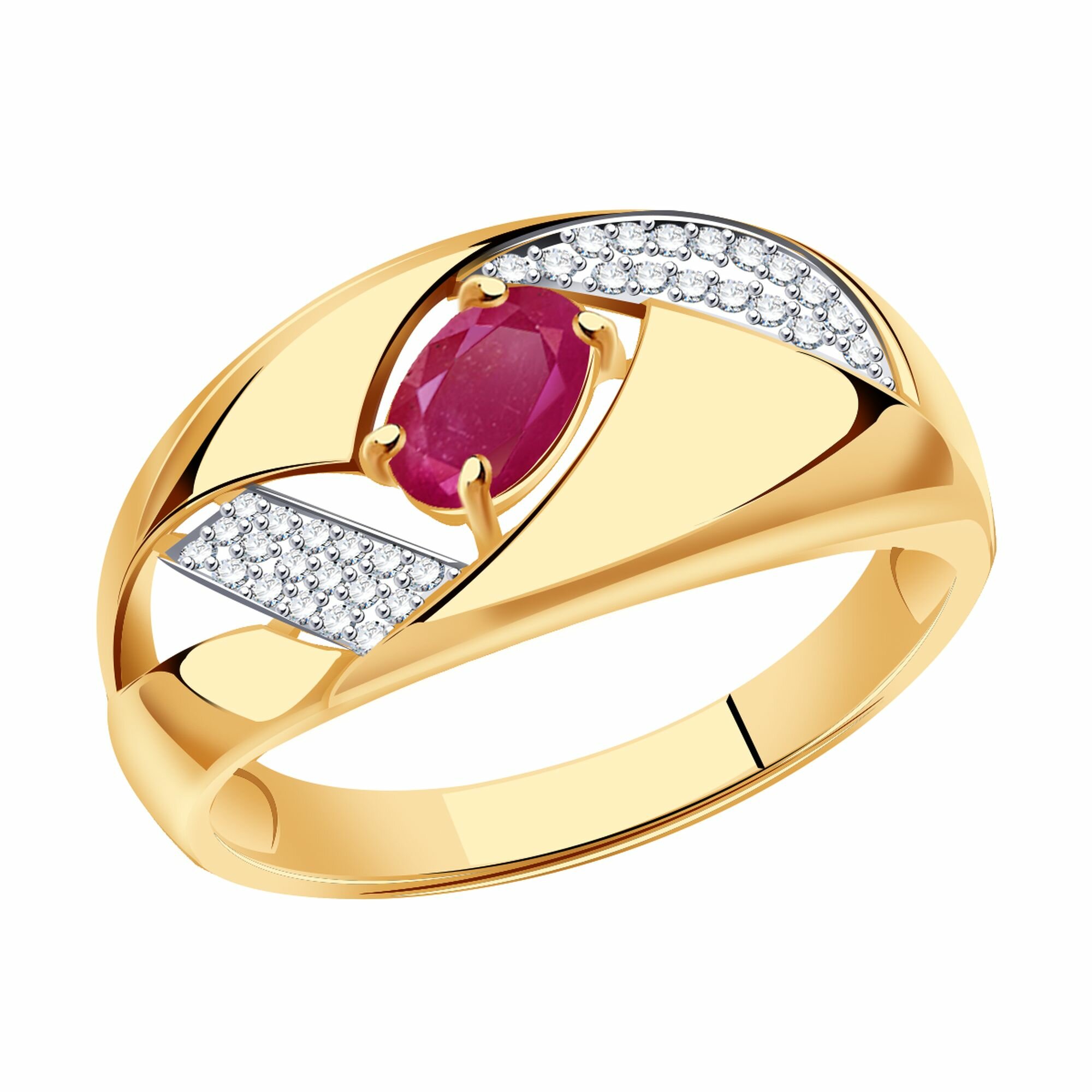 Кольцо, красное золото, 585 проба, бриллиант, рубин