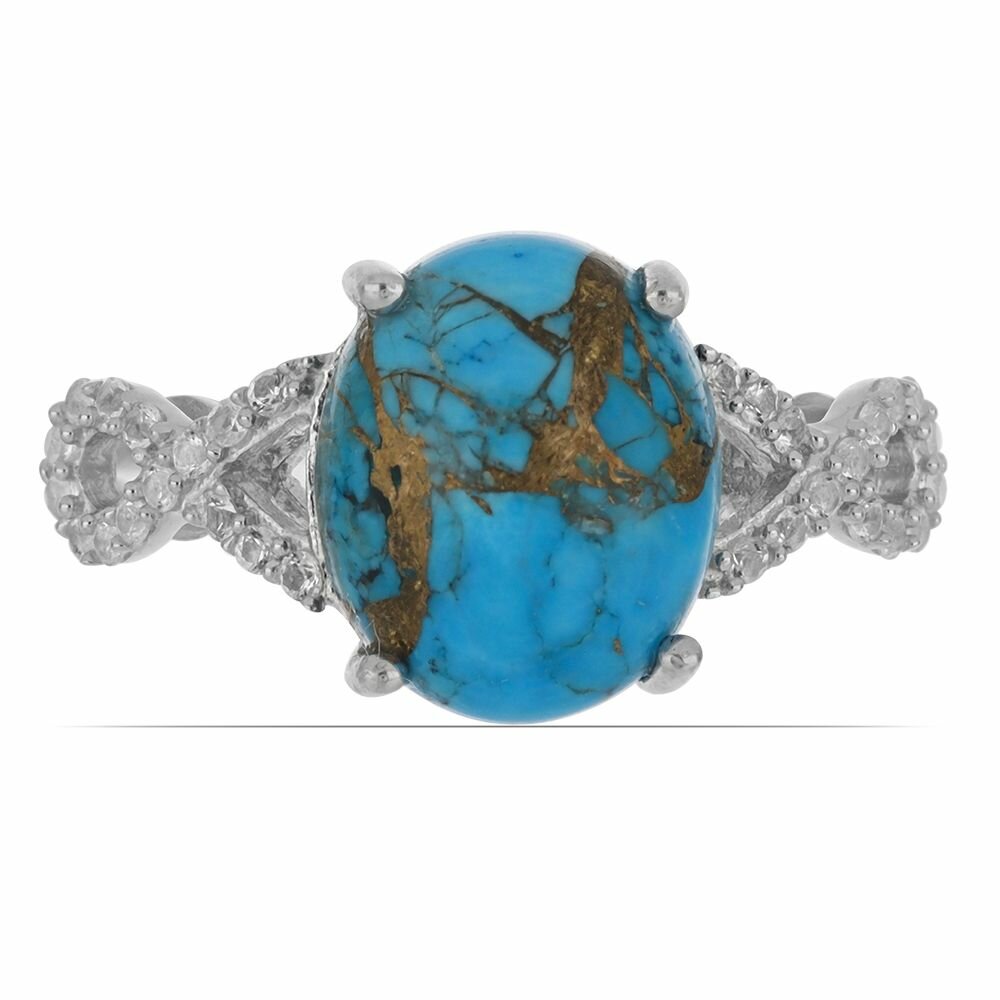 Кольцо, серебро, 925 проба, родирование, бирюза, топаз