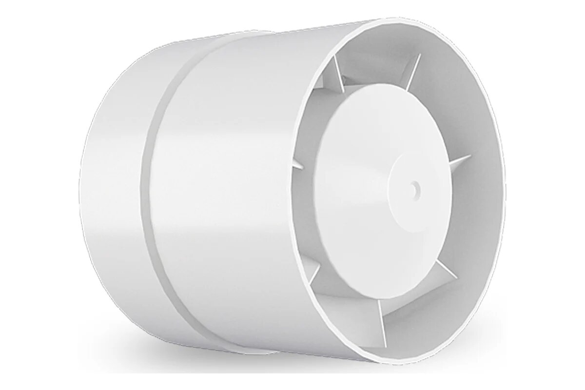 Вентилятор Zernberg Topaz 125 – осевой канальный вентилятор для вытяжной и приточной вентиляции, 184 м³/ч, 18 Вт, 37 дБ, белый цвет, IPХ4, ABS‑пластик, диаметр каналов 125 мм.
