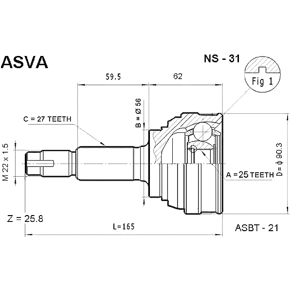ASVA ns-31 (3910030R00 / 3910053J00 / 3910053J20) шрус наружный 25x56x27 Nissan (Ниссан) Nissan (Ниссан) prairie Primera (Примера)