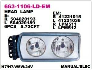 Фара левая Depo 663-1106L-LD-EM Iveco: 41221036 504020193