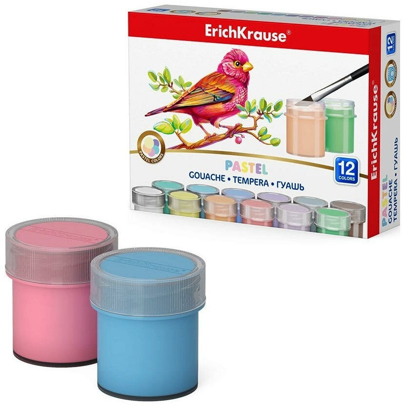 Гуашь ErichKrause Pastel 12 цветов по 20 мл (в коробке 12 шт