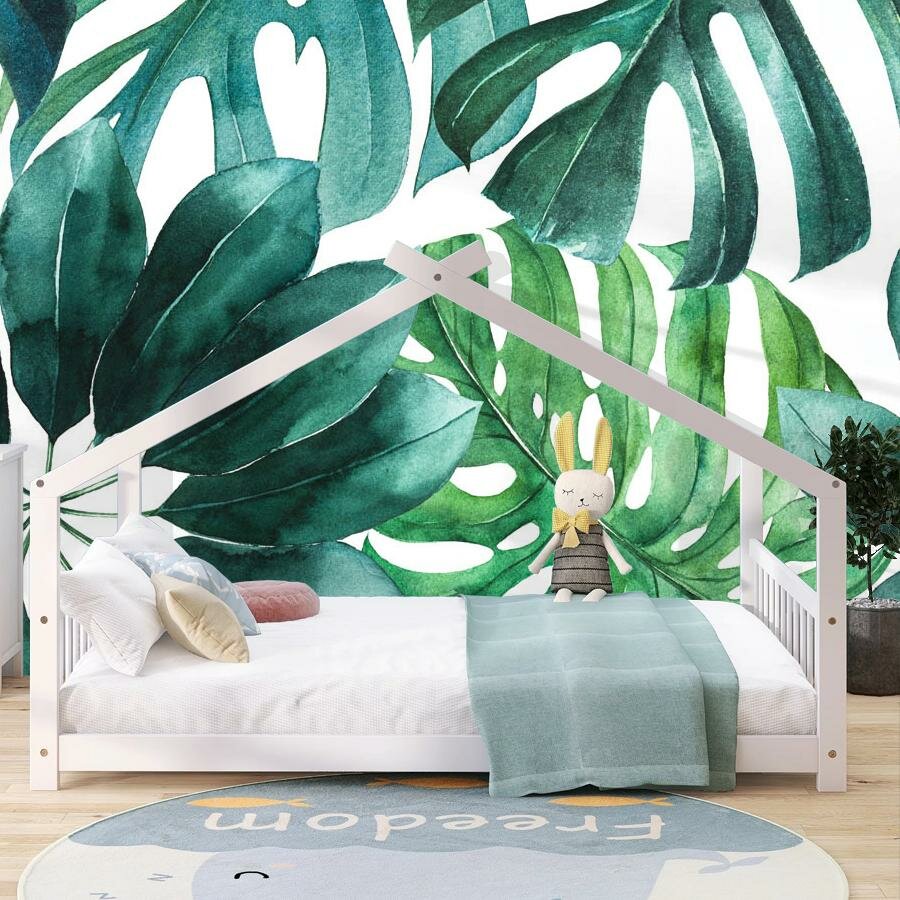 Фотообои Монстера на белом фоне 9-1208-S 265 х 270 см (ВхШ) Бесшовные, флизелиновые, влагостойкие обои MasterFresok