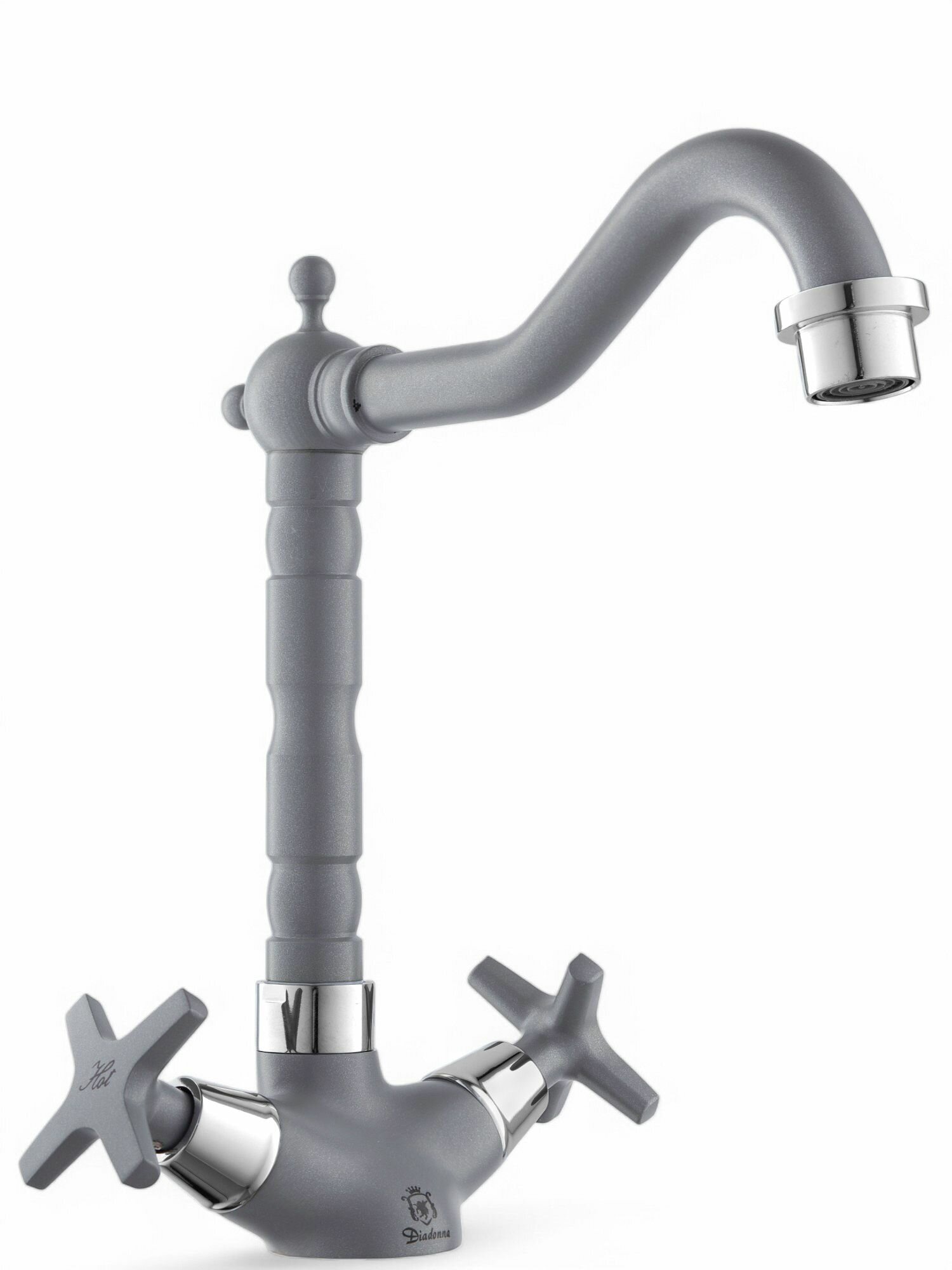 Смеситель для кухни с высоким волнистым изливом в итальянском стиле, серый