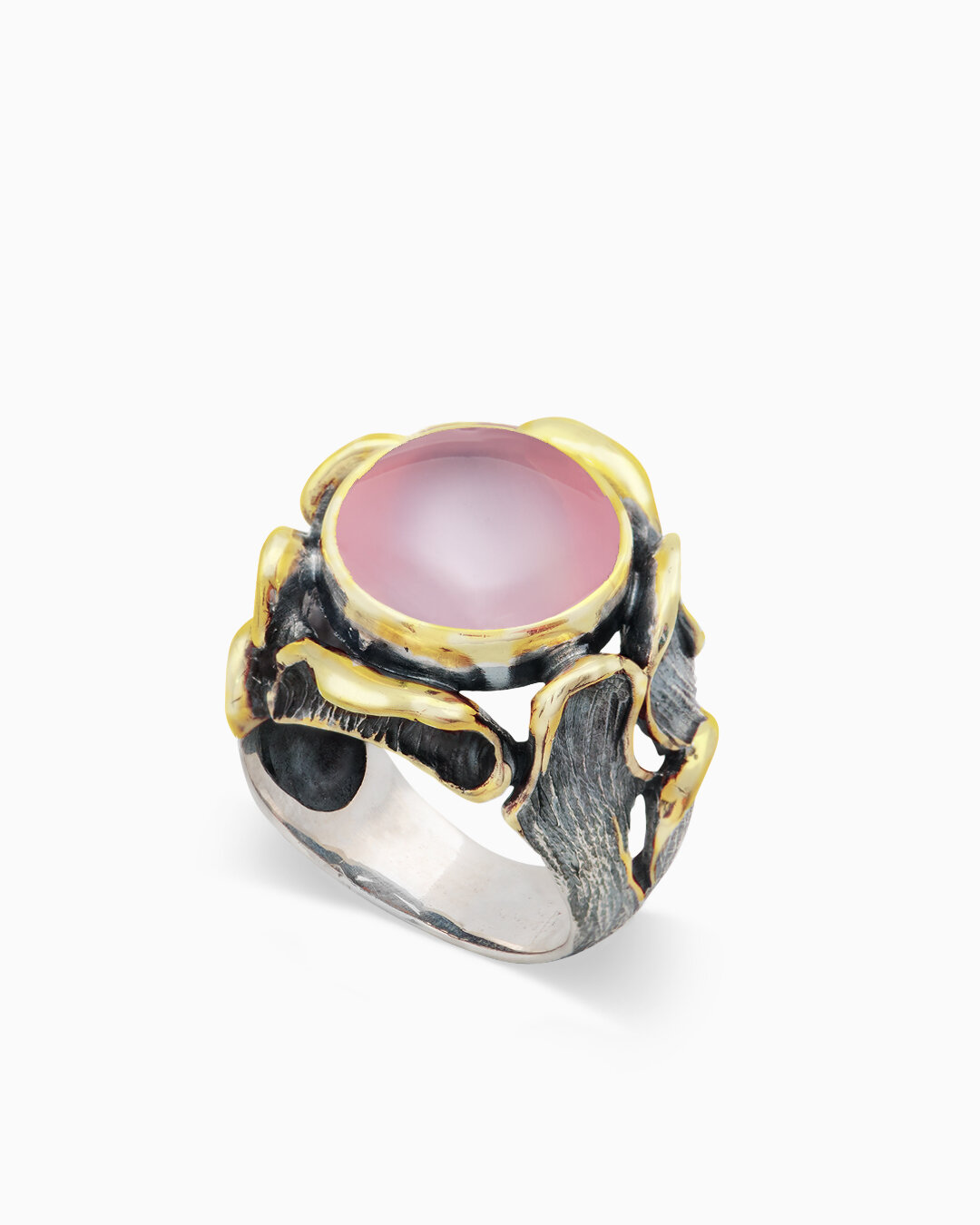 Кольцо, серебро, 925 проба, чернение, золочение, кварц