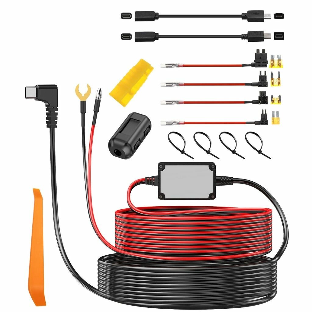 Кабель автомобильного зарядного устройства Type C, Комплект проводов для видеорегистраторов с предохранителями, 137,8 дюйма