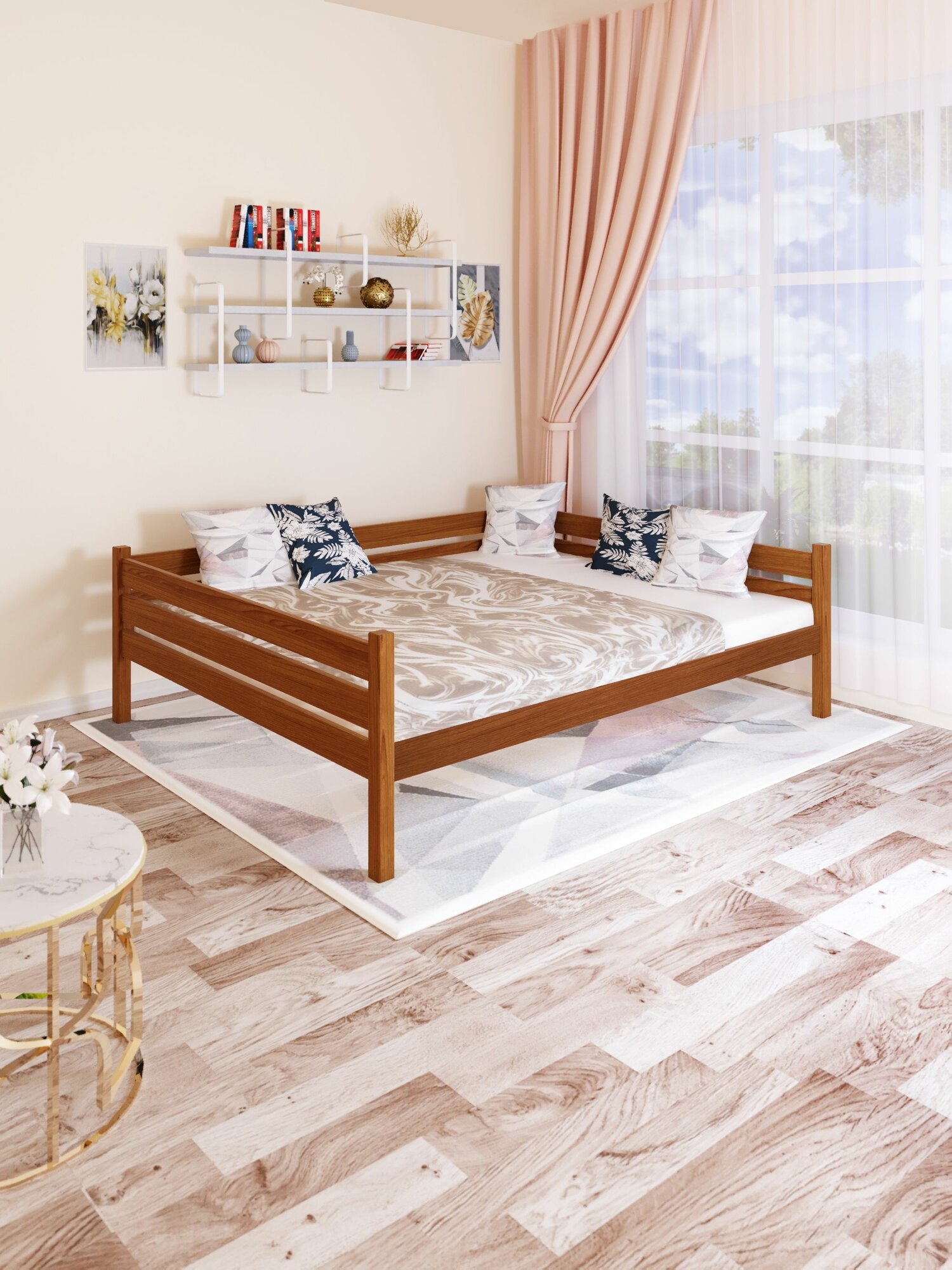 Кровать 120х160 см полутороспальная лофт детская для ребенка мальчика коричневая из массива дерева 160х120 см