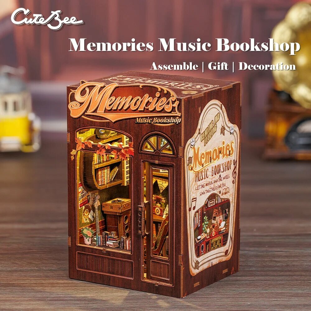 CUTEBEE Миниатюрный деревянный кукольный домик Owl Bookstore Music Bookshop