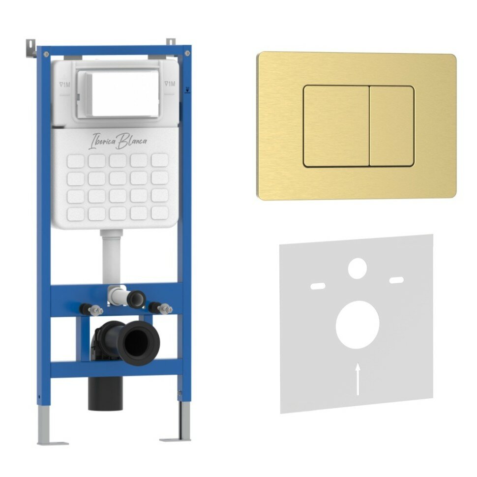 Комплект 2в1 IBERICA BLANCA инсталляция SILENCIO, кнопка смыва INOX-C золото матовое (IB001.115)