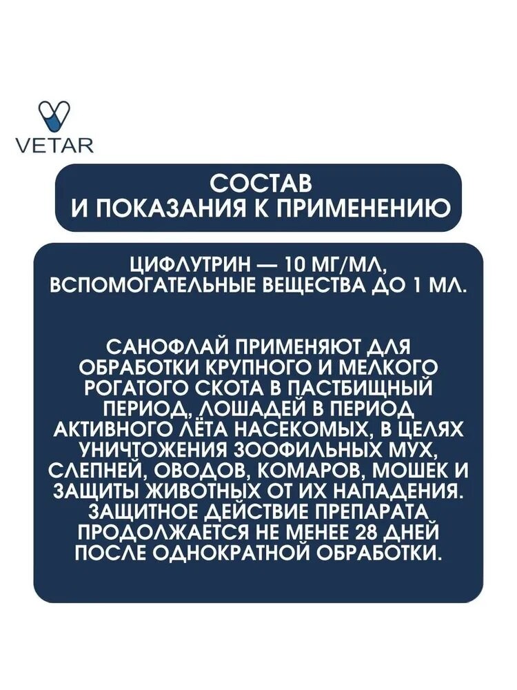 Инсектоакарицид Санофлай, для КРС, овец, коз, собак и лошадей, 100 мл — фото 1