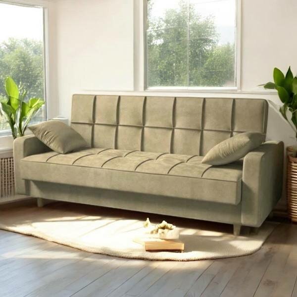 Диван-книжка Liverpool, Независимый пружинный блок, Велюр антивандальный, Для Дома, Ящик для белья, Бежевый