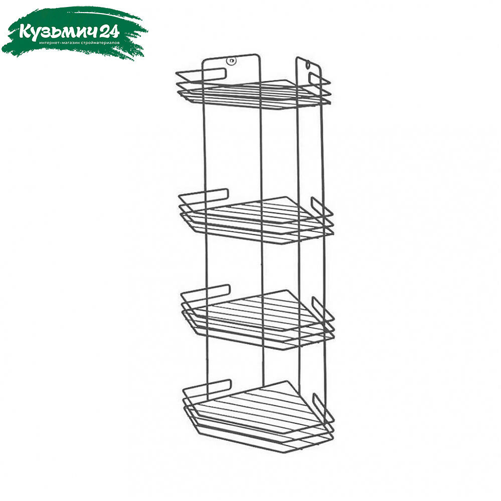 Полка угловая для ванной Рыжий Кот четырехъярусная, металл, графит, 205х205х720 мм