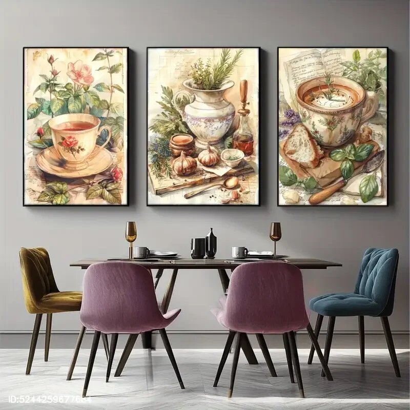 Алмазная мозаика-триптих RealShining Кухонный чайный сервиз Square 30x40cmx3