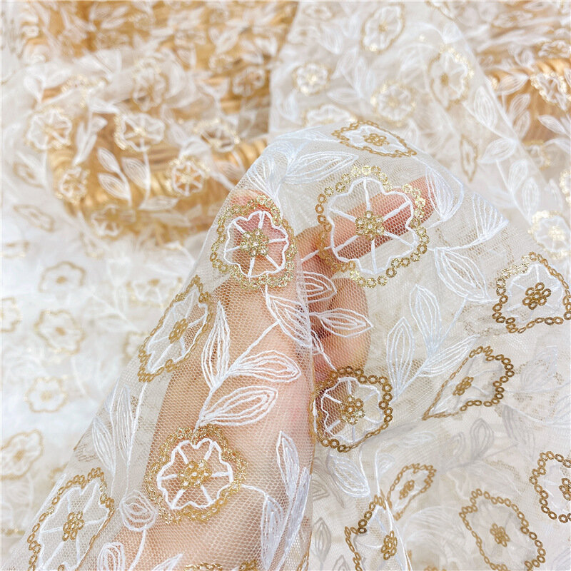 Водорастворимая кружевная вышивка из Шантоу, двухцветная ткань с пайетками, сетчатое кружево, водорастворимые кружевные аксессуары