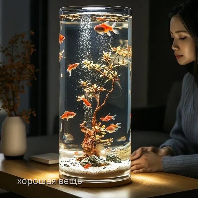 Акриловый аквариум-цилиндр для содержания декоративных рыбок. Настольная емкость, идеальная основа для водных растений. Разные размеры, высокая прозрачность. 50*25CM