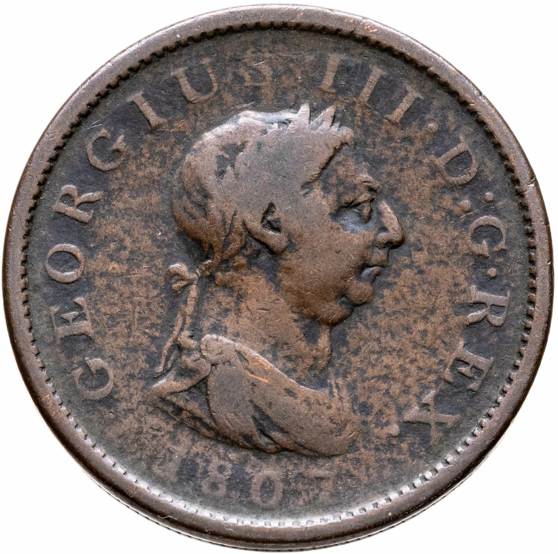 Великобритания 1 пенни penny 1807, Медь, в сохранности F-VF